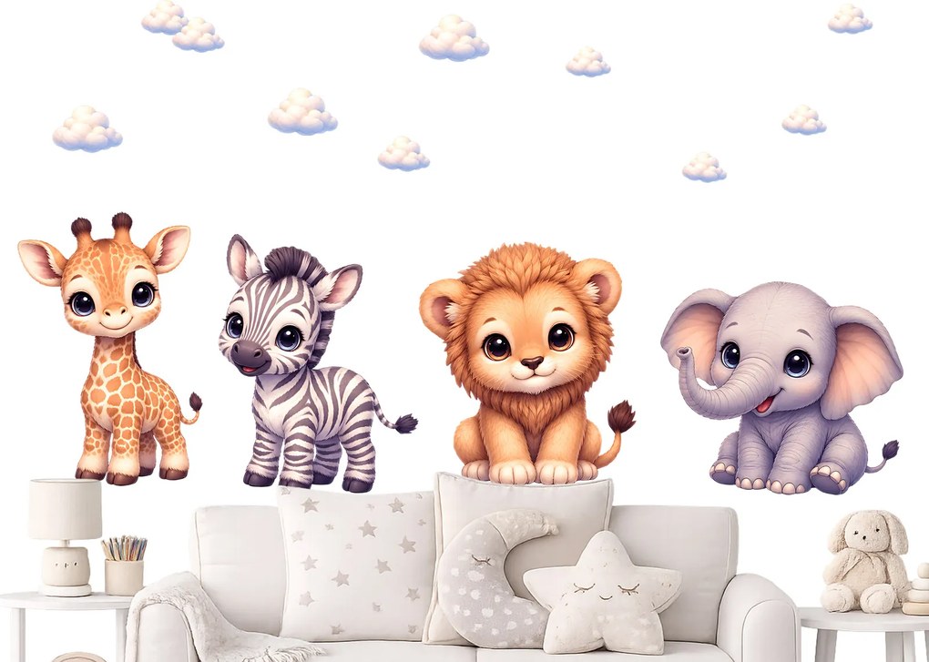 Styl Disney safari zvířátka dětské samolepky na zeď arch 130 x 165 cm