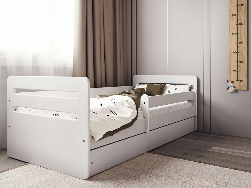 Benlemi Bílá postel pro děti TOMI s bočnicí Zvolte rozměr: 80x180 cm, Zvolte matraci: Pěnová matrace, Zvolte šuplík: Bez šuplíku