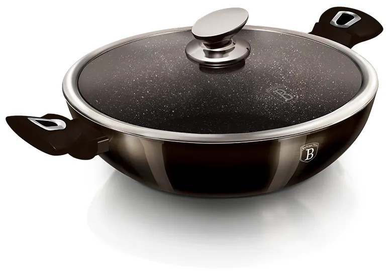 WOK pánev s mramorovým povrchem a poklicí 30cm METALLIC LINE SHINY BLACK EDITION 20331