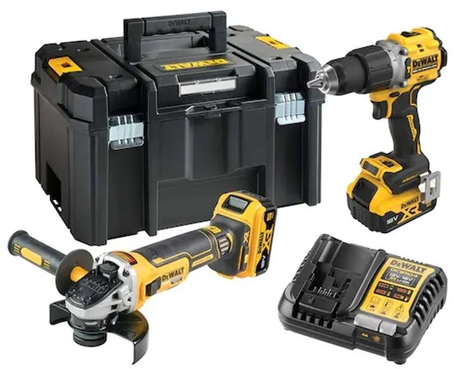 DeWALT - 18V AKU sada vrtacího šroubováku a úhlové brusky, 2x aku 5,0 Ah Li-Ion, nabíječka DCK2026P2T