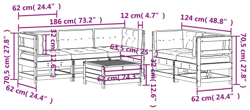 6Dílná Zahradní Sedací Souprava S Poduškami Masivní Borovice