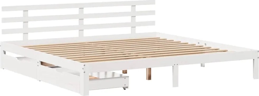 Rám postele se zásuvkami bílý 200 x 200 cm masivní borovice 3302019