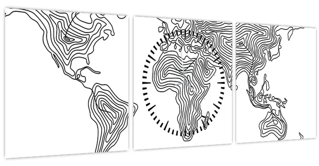 Obraz - Mapa v liniích (s hodinami) (90x30 cm)