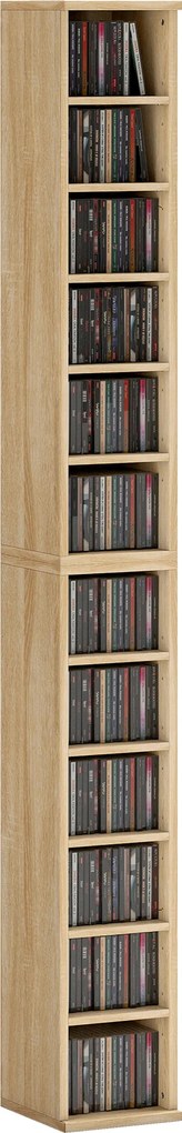 HOMCOM sada s 2 CD a DVD regály s 12 přihrádkami, nastavitelné police, 21x22,5x88,5 cm, dub