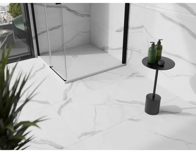 Mexen Stone+, čtvercová vanička z minerálního kompozitu 90 x 90 cm, bílá, bílá krytka, 44109090-W