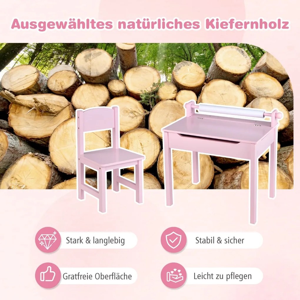 Costway Dětský stůl s židlí Sensory prostírání pro děti růžové, růžový