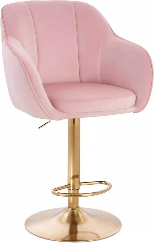 LuxuryForm DESIGN Barová židle AVOLA VELUR na zlaté kulaté podstavě - světle růžová