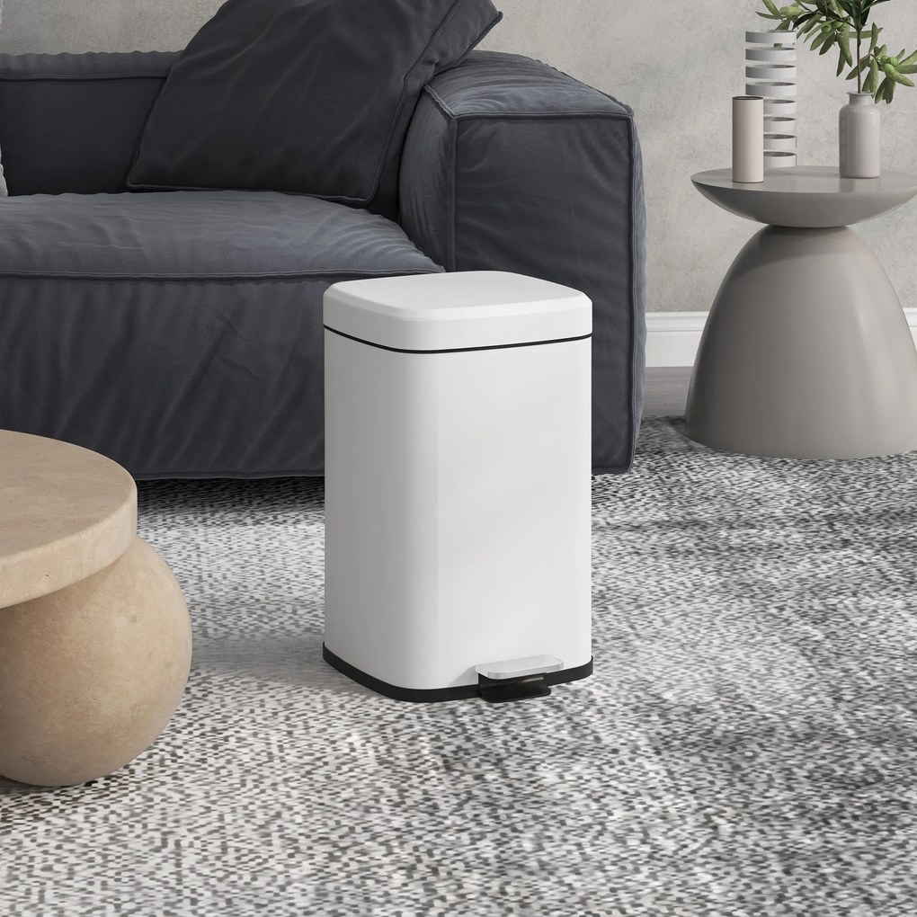 HOMCOM 20L Pěnový Odpadkový Koš z Nerezové Oceli s Tichým Víkem, Kompaktní, Odnímatelný Vnitřní Kbelík, 28L x 35Š x 45V cm, Bílý | Aosom