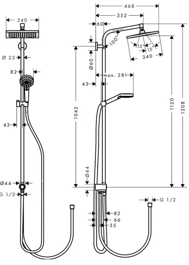 Hansgrohe Crometta E, Showerpipe 240 1jet EcoSmart 9 l/min Reno, chromová, HAN-27289000