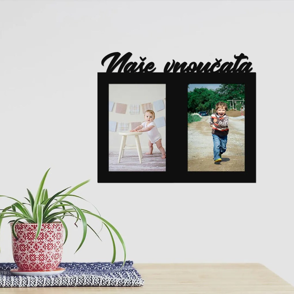 dřevo života Dřevěný fotorámeček Naše vnoučata Zvolte barvu dekoru: Černá, Zvolte velikost fotografie (cm): 10x15, Počet fotorámečků: 2