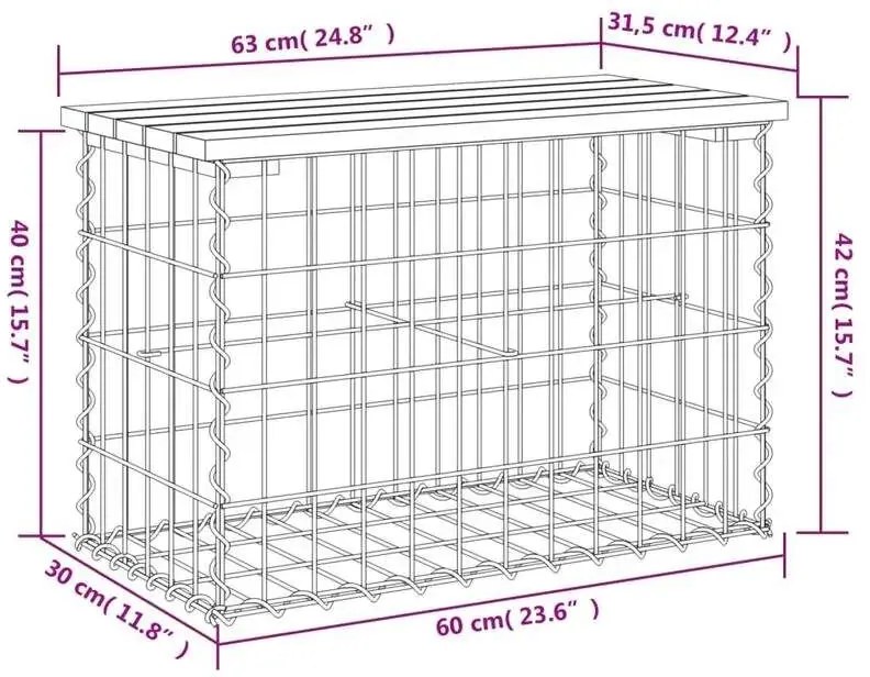 Zahradní lavička, gabion styl, přírodní dřevo, NoBi DAILA 2