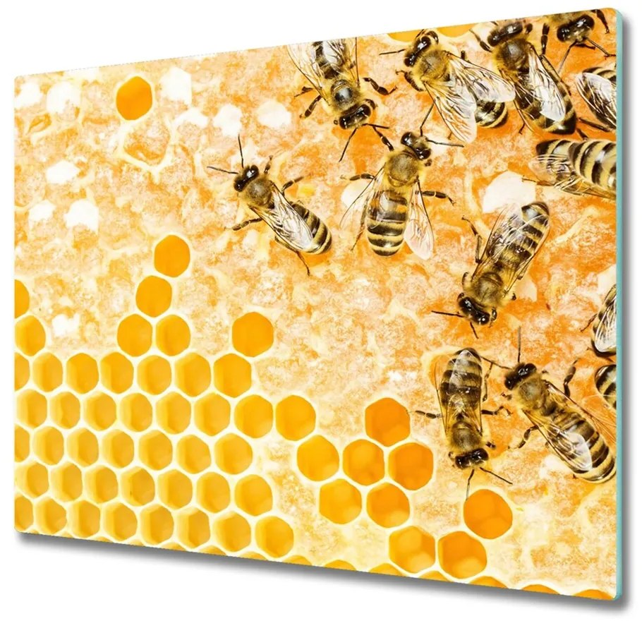 Skleněná krájecí deska Pracovní včely 60x52 cm