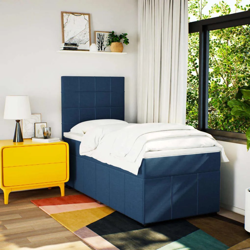 Box spring postel s matrací modrá 90x200 cm textil 3291557