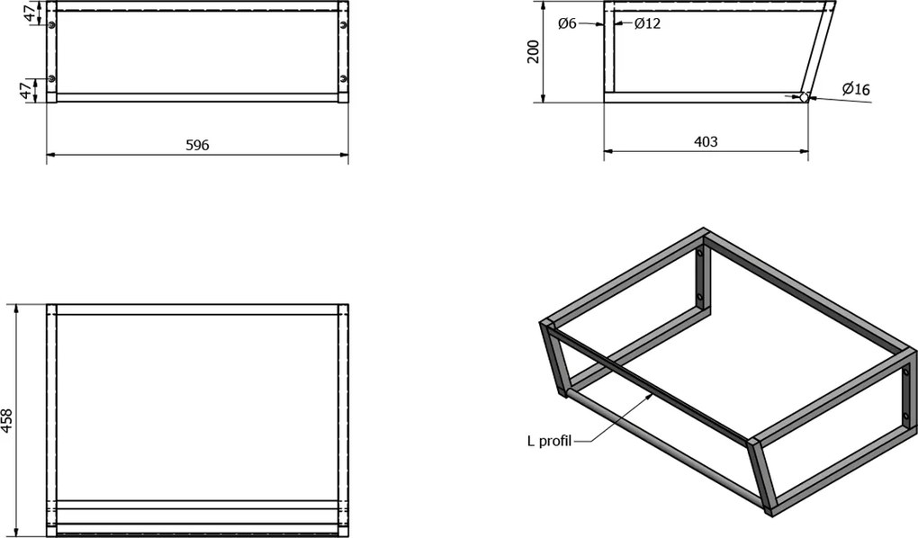 Sapho Ska SKA201 Konstrukce pod umyvadlo 600 mm černá mat