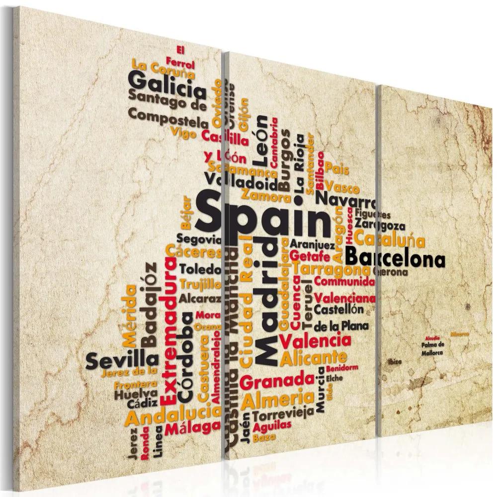 Obraz na plátně Bimago - Text map: Spanish cities - triptych 60x40 cm