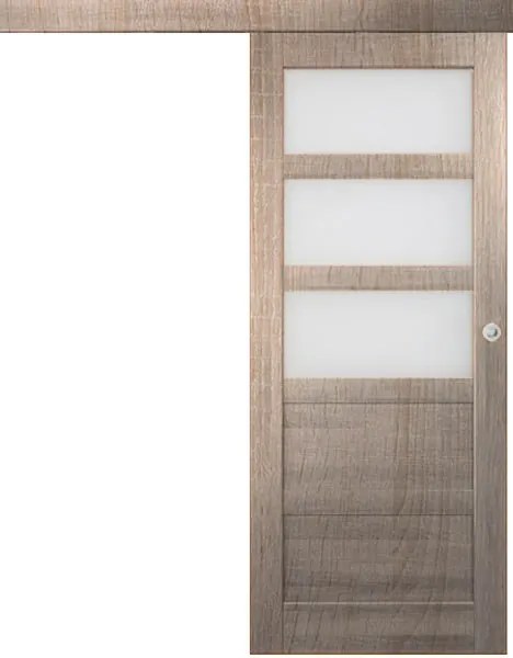 posuvné interiérové dveře na stěnu vasco doors BRAGA model 4 Průchozí rozměr: 70 x 197 cm, Orientace dveří: Levé dveře, Dekor: Dub stříbrný