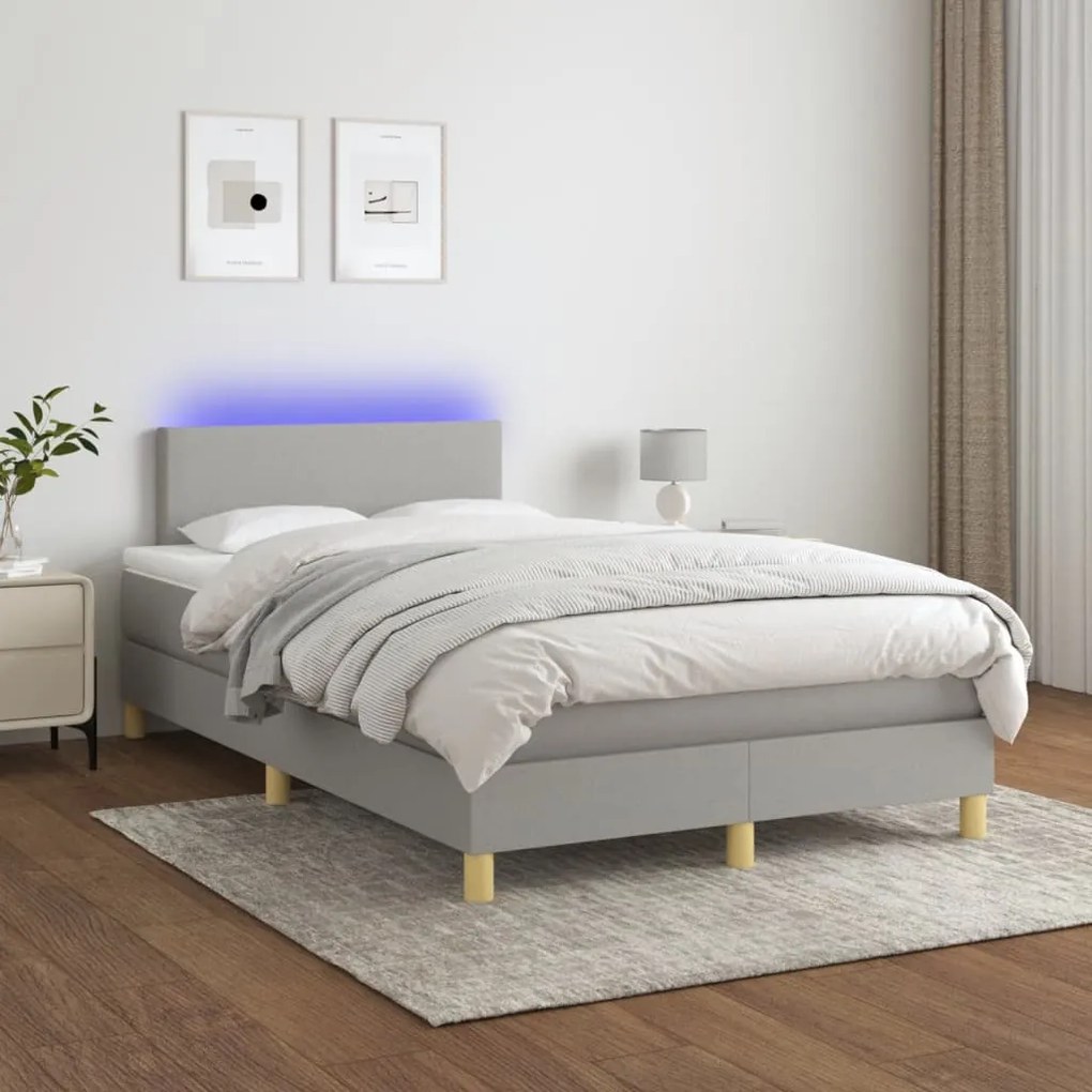 Box spring postel s matrací a LED světle šedá 120x200 cm textil 3133541