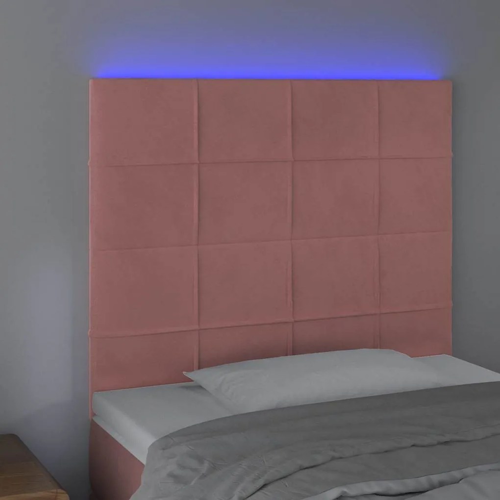 Čelo postele s LED růžové 100x5x118/128 cm samet 3122471