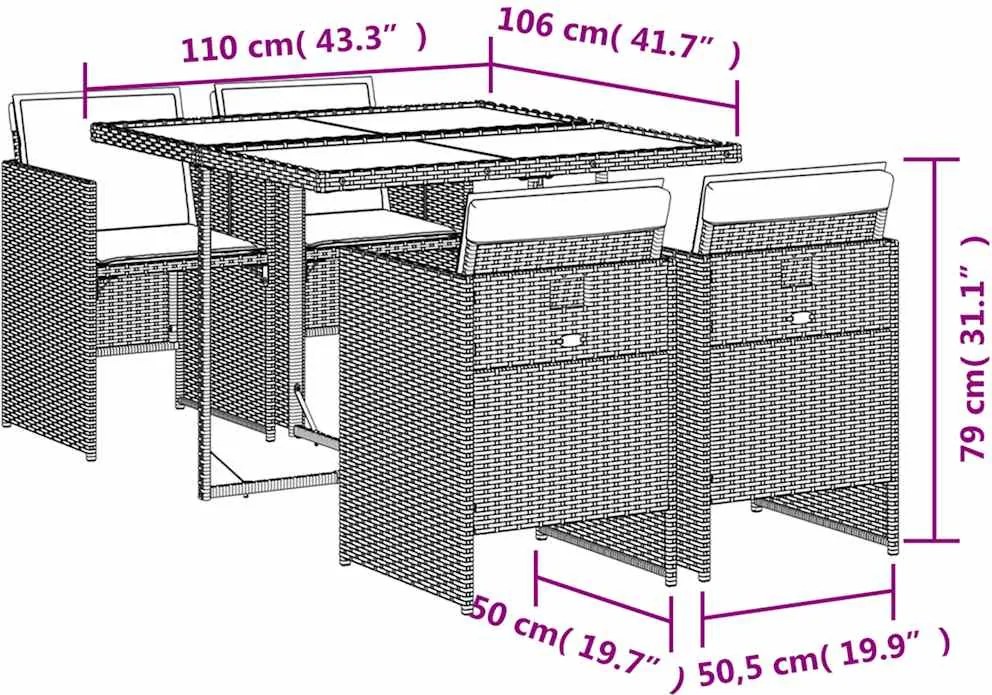 5dílný zahradní jídelní set s poduškami černý polyratan 3210535