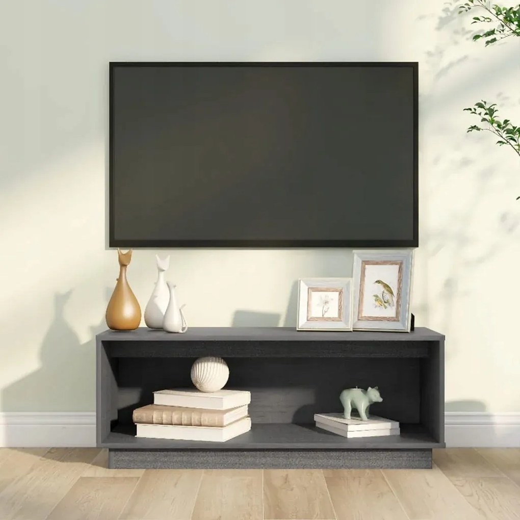 Tv Skříňka Medově Hnědá 90 X 35 X 35 Cm Masivní Borové Dřevo Šedá