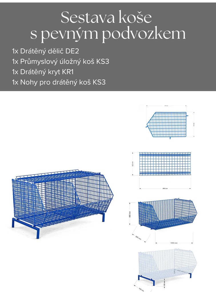 FEROPLAST spol. s.r.o Průmyslový úložný koš KS3, kompletní set 1 koše na pevných nohách