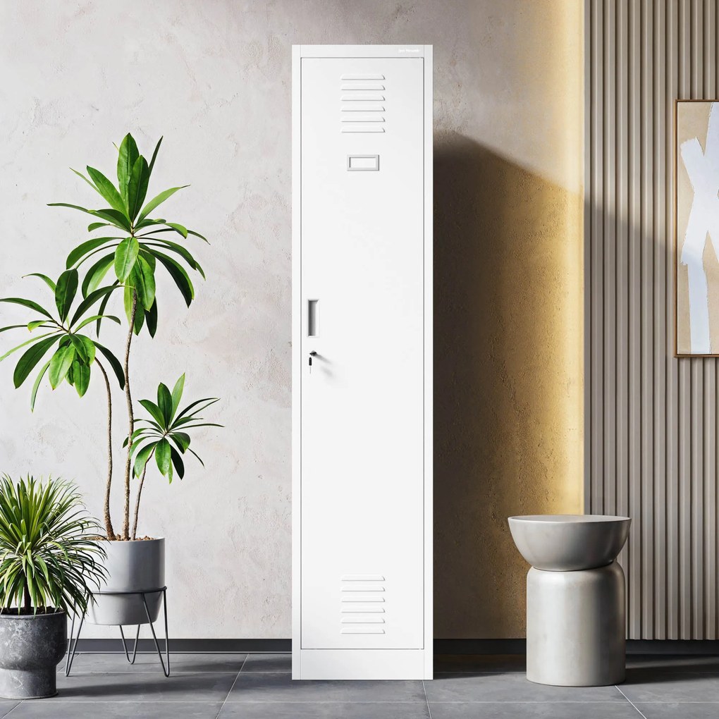 Dvoukomorová šatní skříň pro zaměstnance bílá, 400x1800x500 mm: KACPER 1 Plus