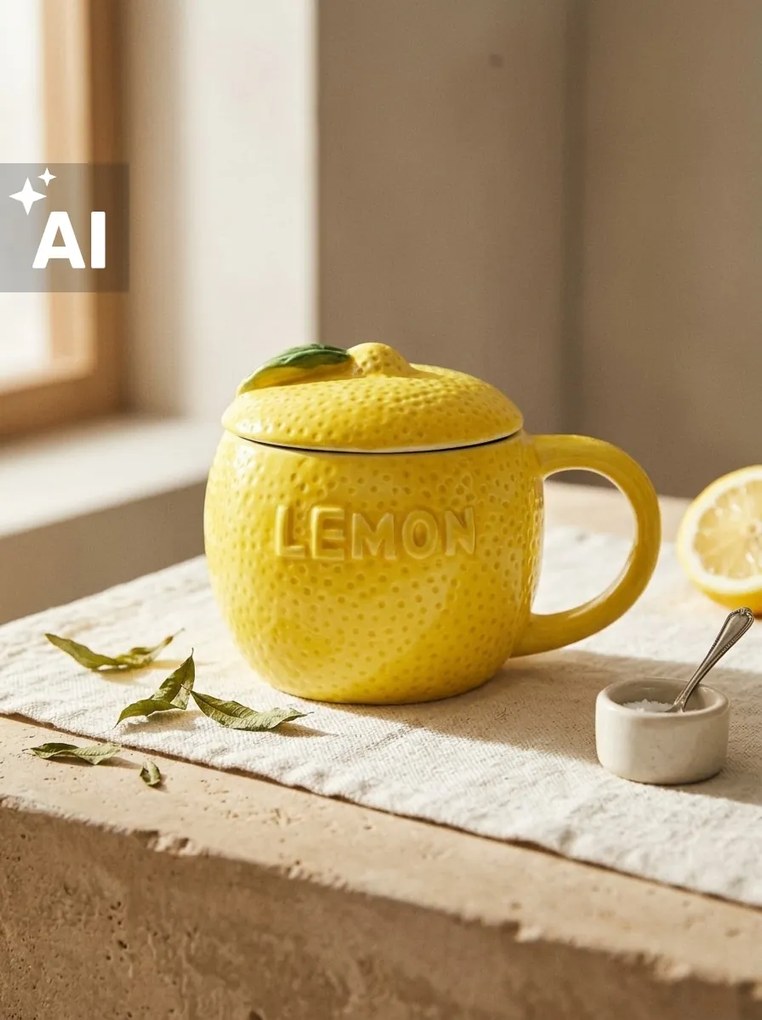Sinsay - Hrnek s motivem citronu s víčkem - žlutá