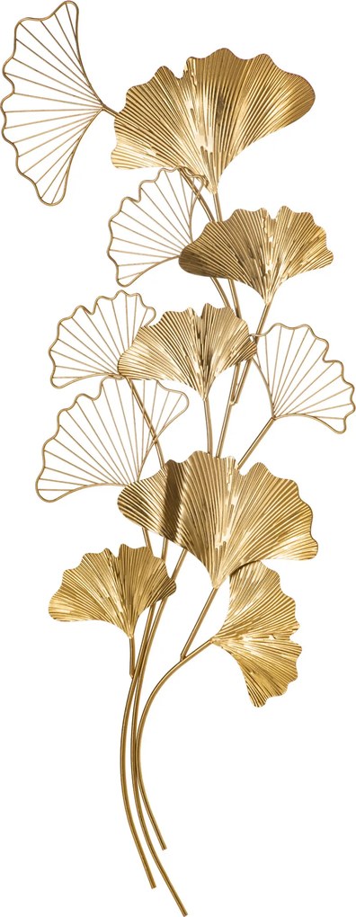 HOMCOM 3D Kovová Nástěnná Dekorace, Zlatá Nástěnná Umělecká Díla s Listy Ginkgo 138x70cm