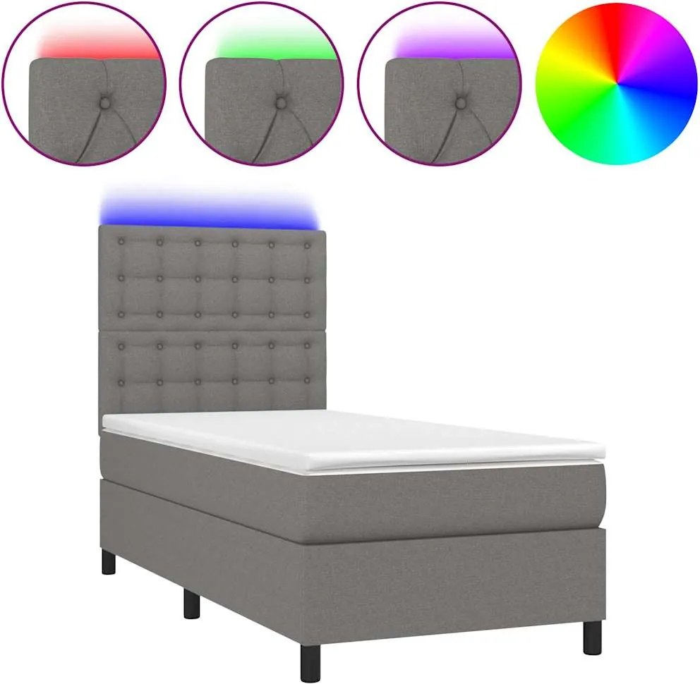 Box spring postel s matrací a LED tmavě šedá 100x200 cm textil 3135174