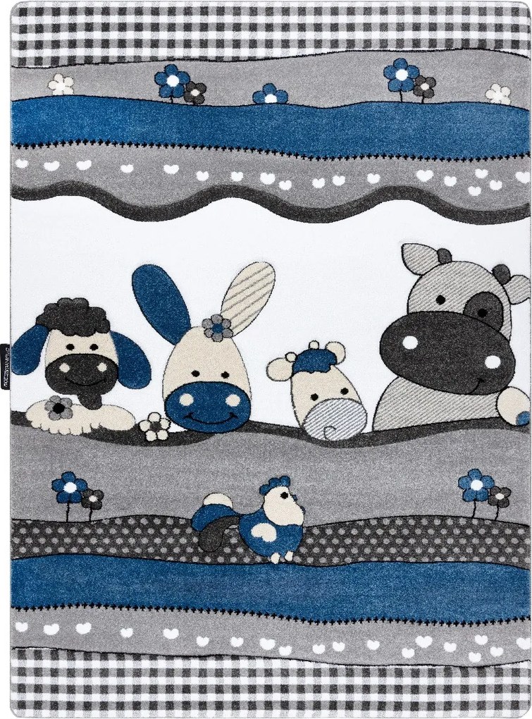 Detský kusový koberec Petit Farm animals blue, 200x290, modrá, detská izba, Dywany Łuszczów