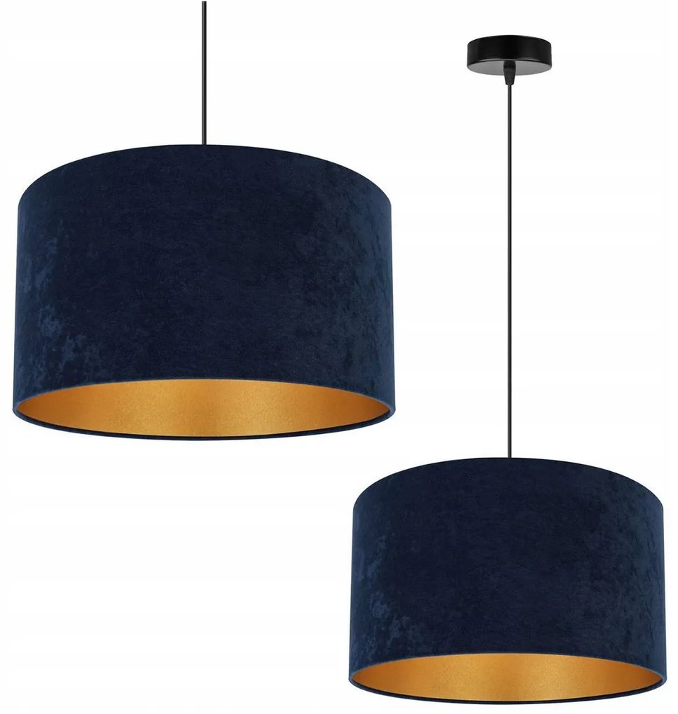 Závěsné svítidlo Mediolan, 1x tmavěmodré/zlaté textilní stínítko, (fi 35cm)