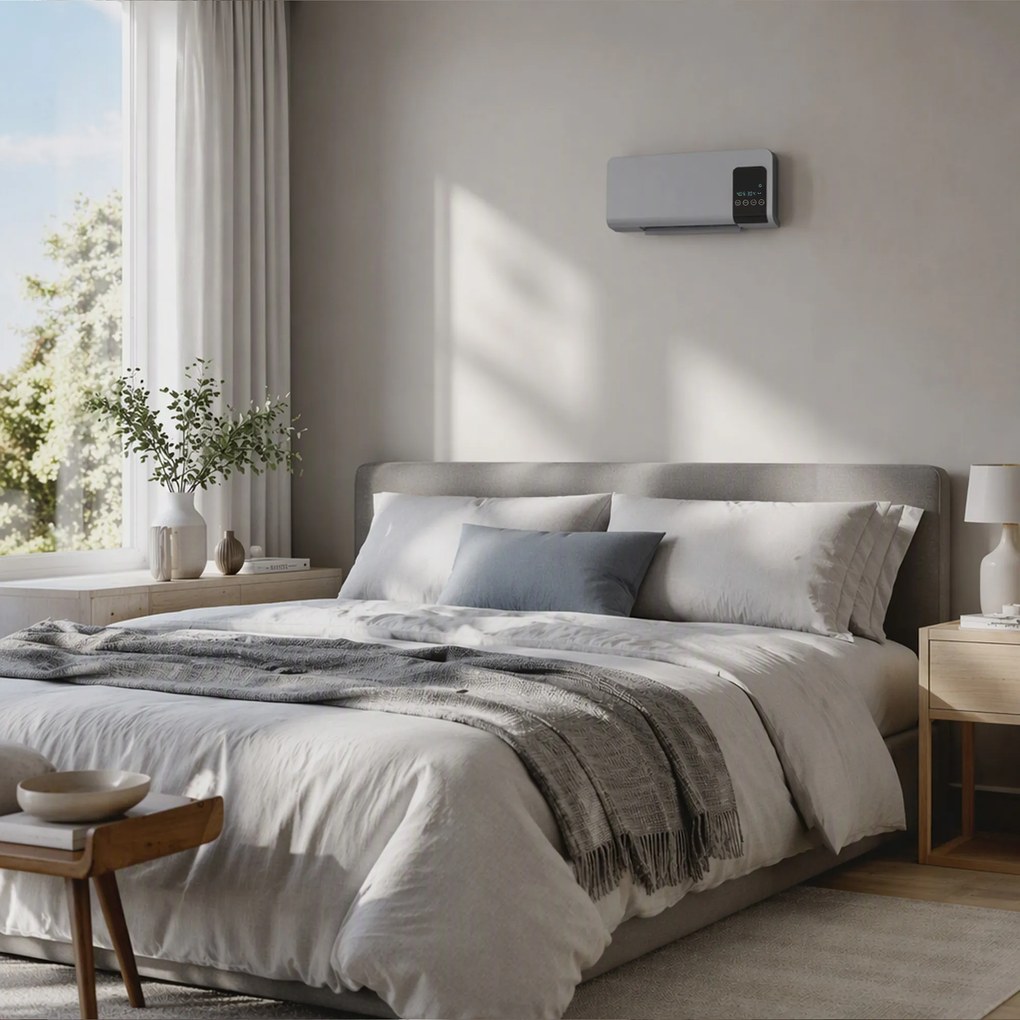 HOMCOM Elektrické topení, nástěnná montáž, oscilační funkce, 2 režimy, časovač, LED displej, šedá