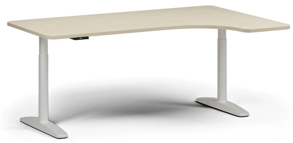 Výškově nastavitelný stůl OBOL, elektrický, 675-1325 mm, levý/pravý, deska 1800x1200 mm, bílá zaoblená podnož, bříza