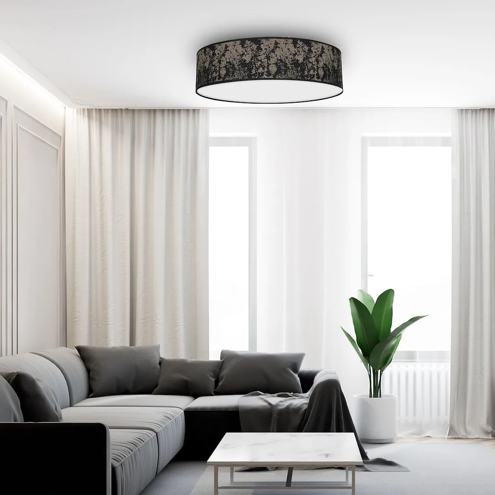 Stropní svítidlo Satino Round, 1x černé/zlaté textilní stínítko, (bílé plexisklo), (fi 50 cm)