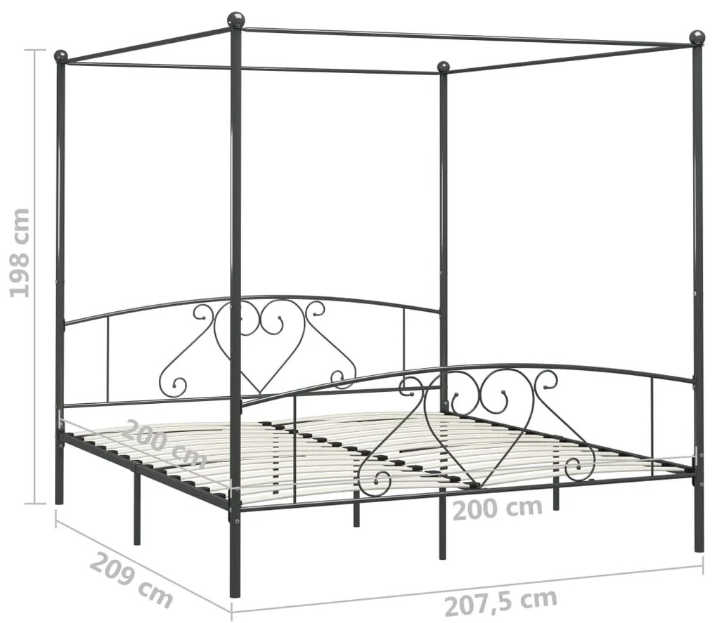 Rám postele s nebesy šedý kovový 200 x 200 cm,  284446