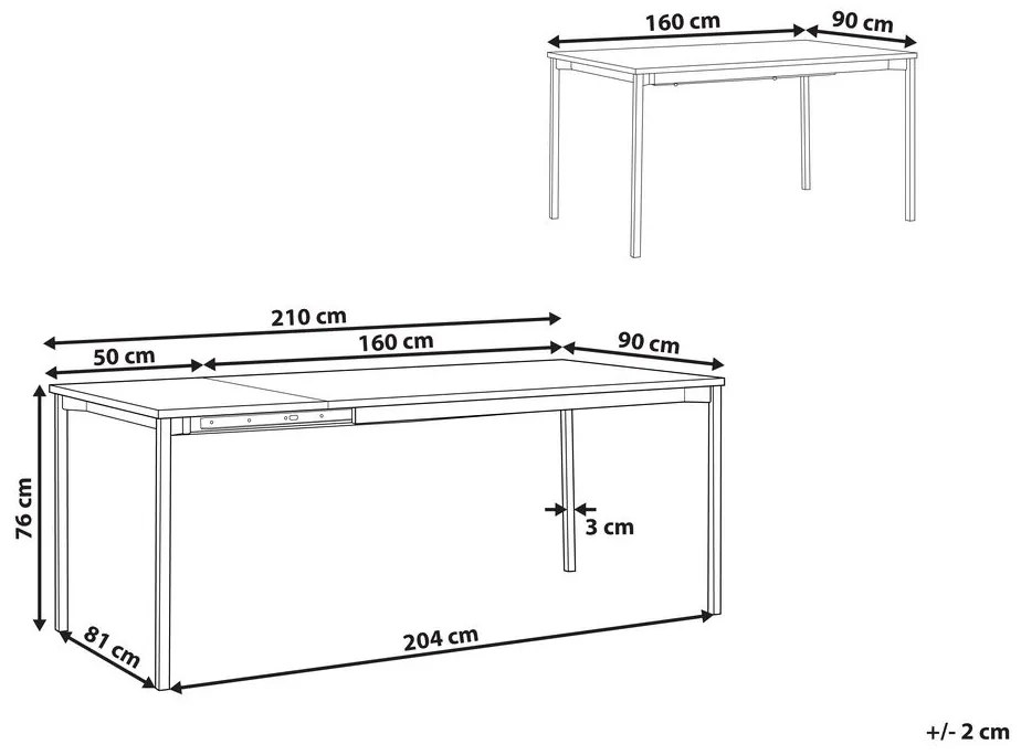 Rozkládací jídelní stůl 160/210 x 90 cm černý AVIS Beliani