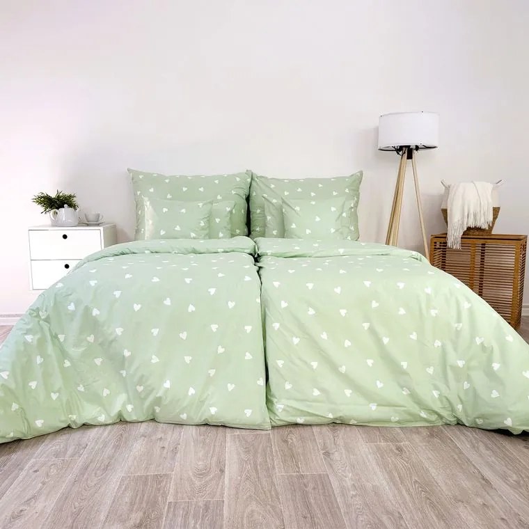 Krepové ložní povlečení SRDÍČKA MINT jednolůžko