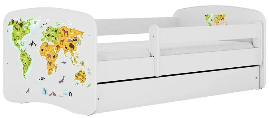 Dětská postel Babydreams+SZ+M bílá 80x180 Mapa světa