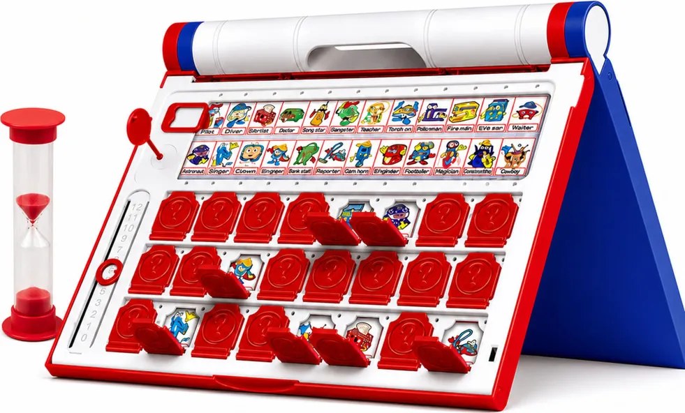 LEAN Toys Paměťová hra „Uhodni, kdo to je“ – na čas, přenosná herní deska s přesýpacími hodinami