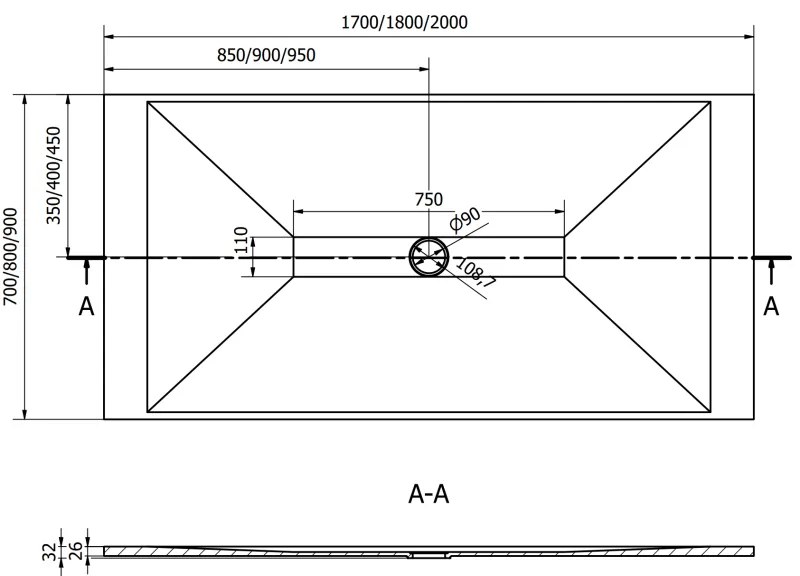 Mexen Toro obdélníková vanička do sprchového koutu SMC 170 x 90 cm, Bílá - 43109017