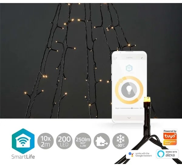 Nedis WIFILXT01W200 - LED Vánoční závěs 200xLED/8 funkcí 10x2m IP65 Wi-Fi Tuya