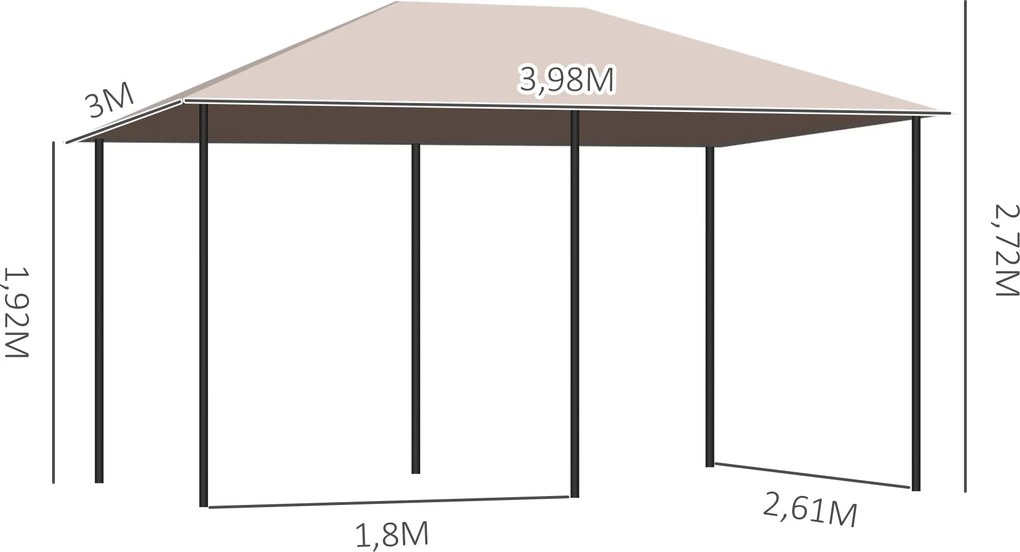 Zahradní altán Outsunny v koloniálním stylu, dvojitá střecha, odnímatelné boční závěsy, 4x3x2,72 m, khaki | Aosom