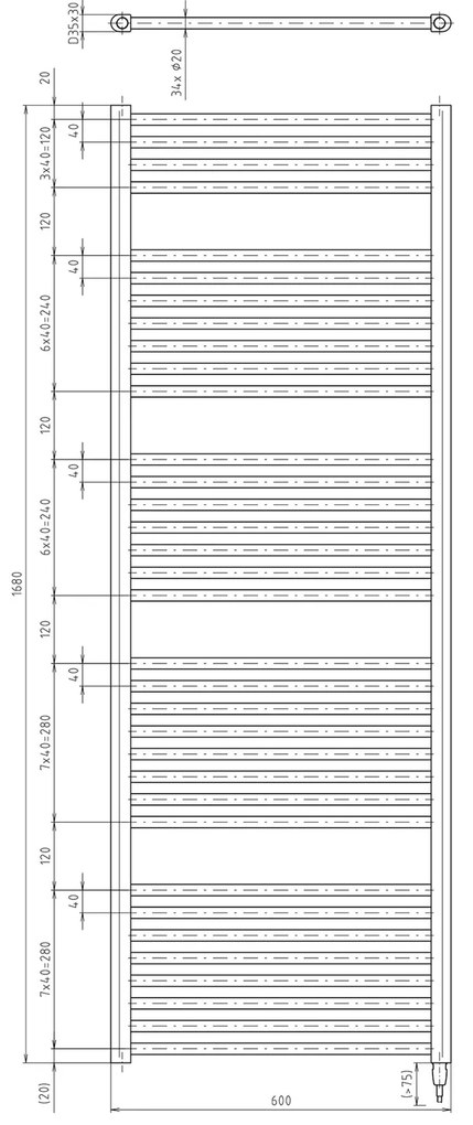 Aqualine DIRECT-E elektrické otopné těleso rovné 600 x 1680 mm 800 W černá ILE66TB