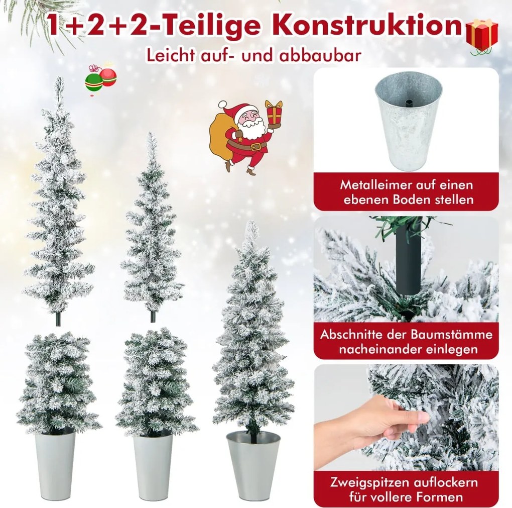 Costway 3 Umělý vánoční stromek se sněhem a kovovou základnou 90 + 120 + 150 cm