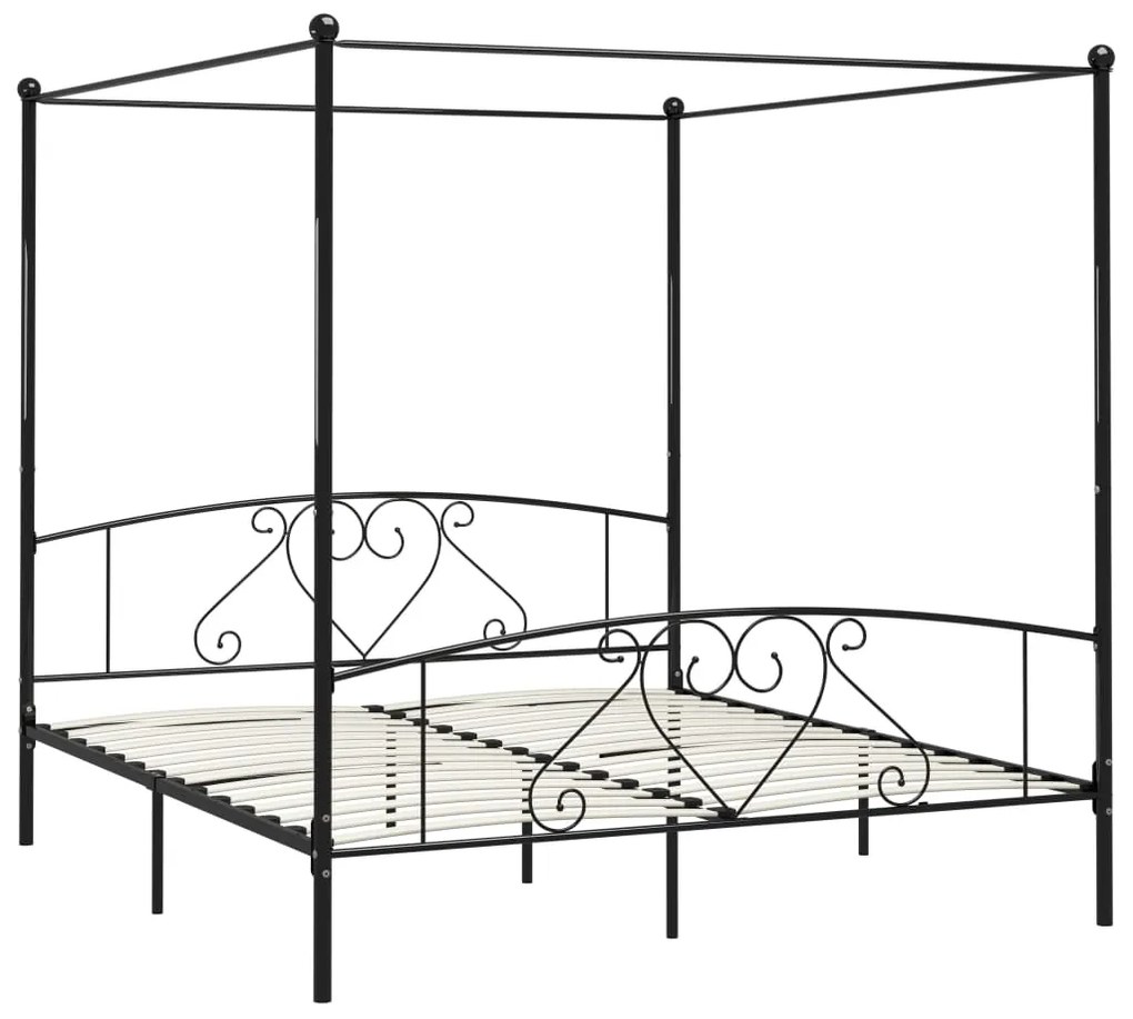 Rám postele s nebesy černý kovový 200 x 200 cm,  284439