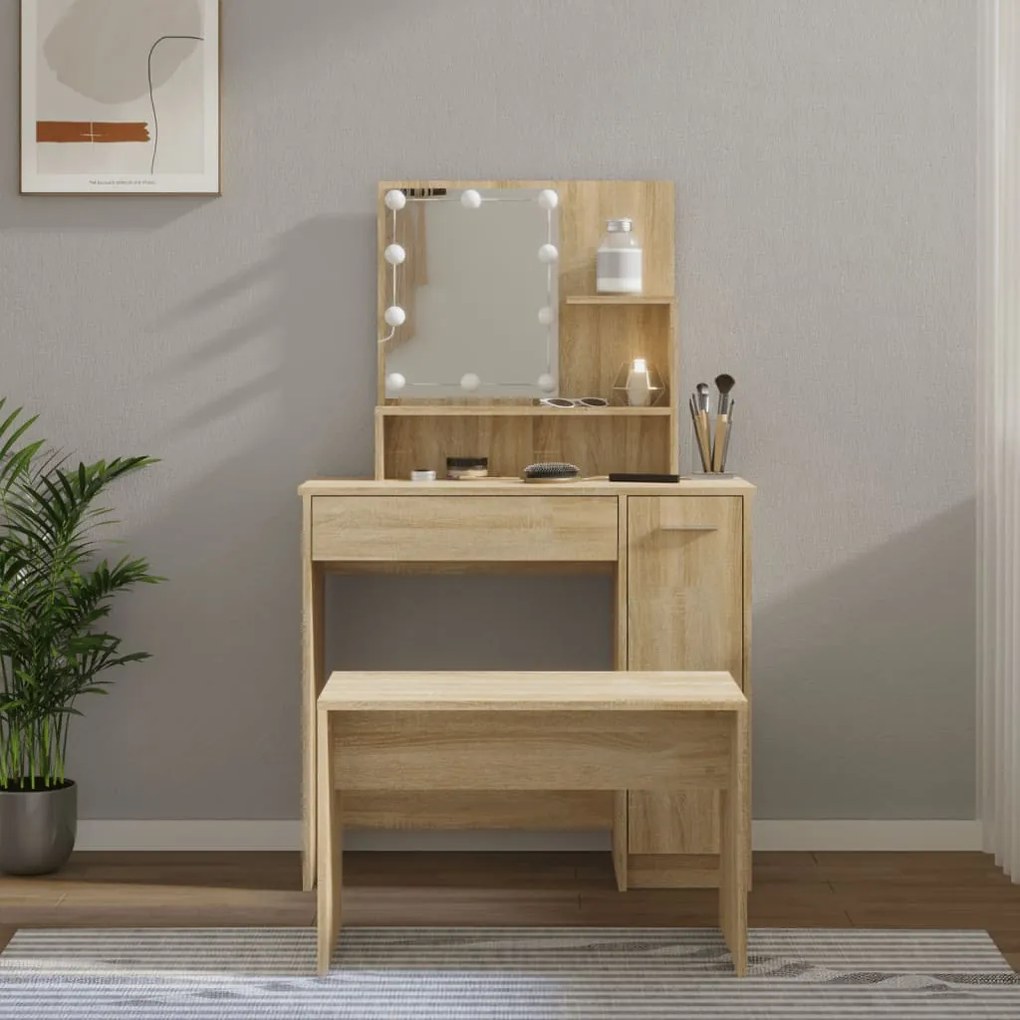 Toaletní stolek sada s LED dub sonoma kompozitní dřevo 3114117