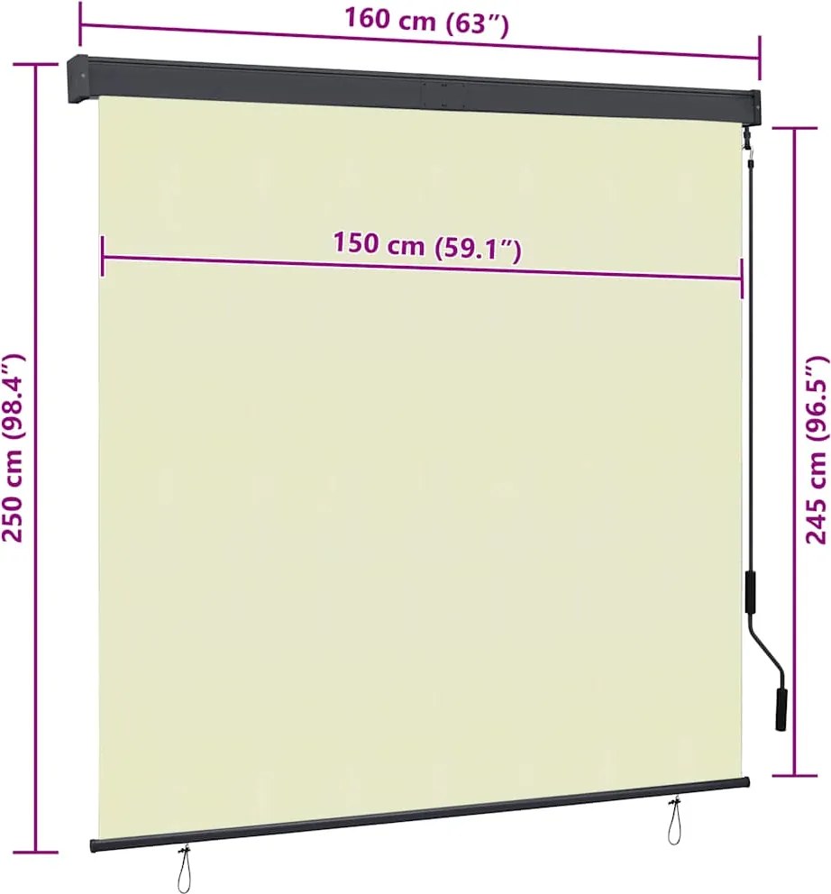 vidaXL Marketos Venkovní roleta 160 x 250 cm krémová
