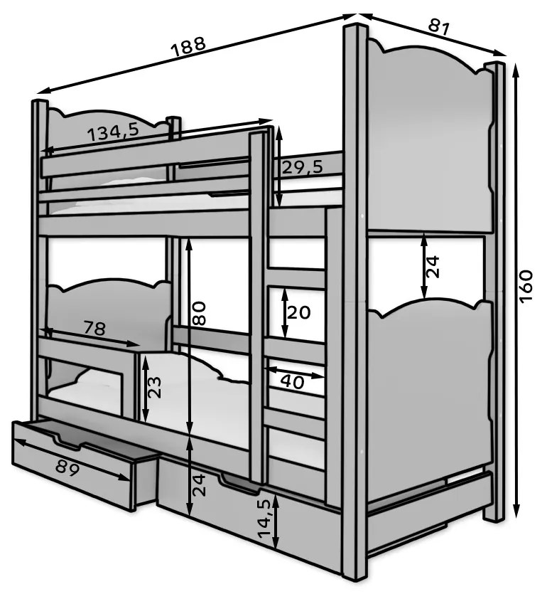 ADRK Patrová postel MARABA, CH-Mar-PIN+G-D046, 180x75 cm s matrací, borovice/zelená