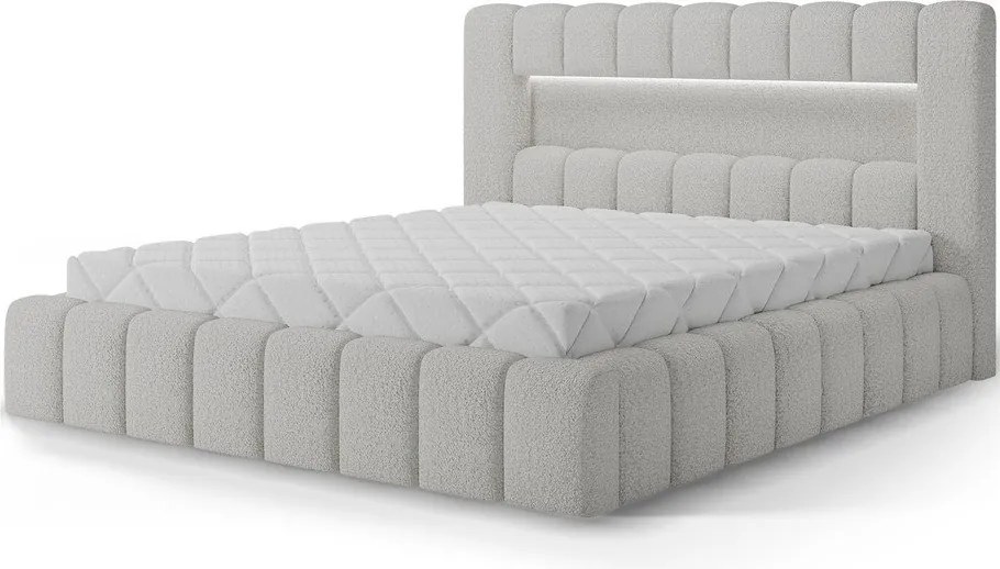 Krémová čalouněná dvoulůžková postel s úložným prostorem s roštem 160x200 cm Lamica – ELTAP
