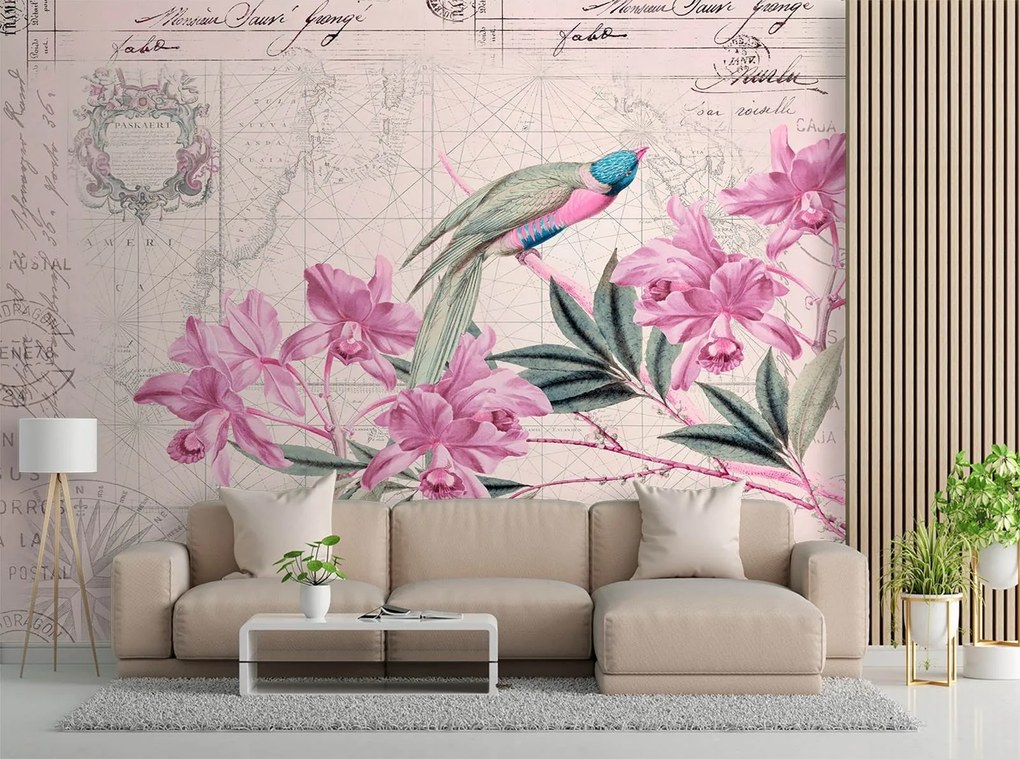 Gario Fototapeta Pták na růžové větvi - Andrea Haase Materiál: Vliesová, Rozměry: 200 x 140 cm